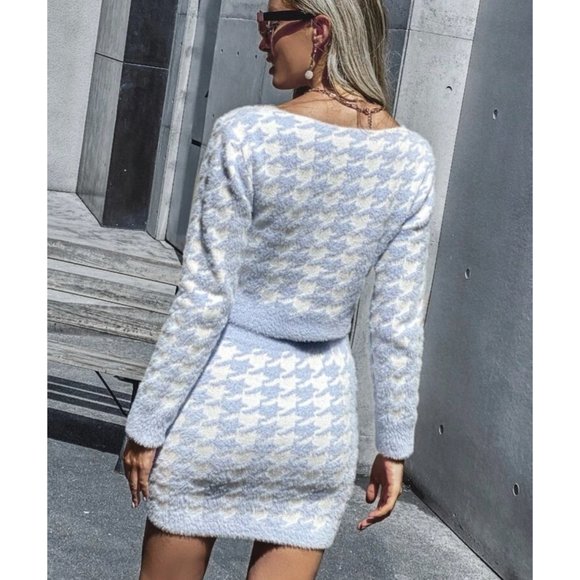 Skirts | Houndstooth Knit Cardigan Skirt Set | Poshmark